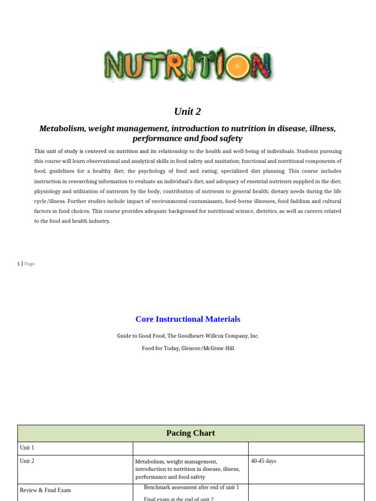 Nutrition Unit 2 | PDF | Diet & Nutrition | Nutrition
