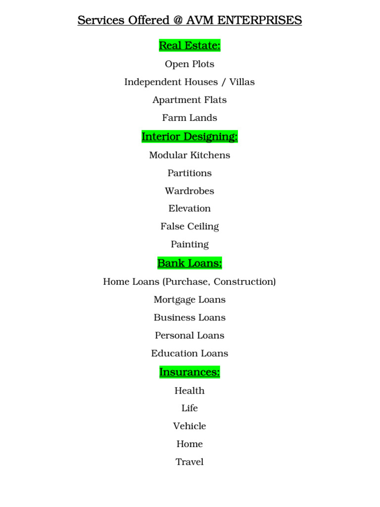 AVM Enterprises Service Offerings | PDF