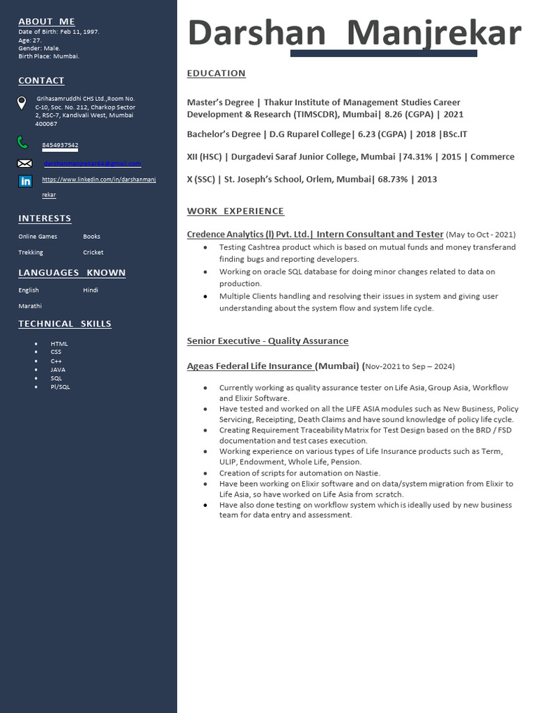 Darshan Manjrekar Resume New-1 | PDF | Computing | Information Technology