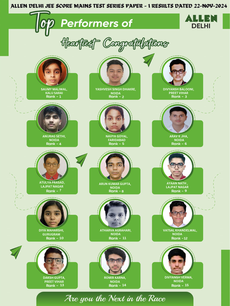 Allen Delhi JEE Test Series Results | PDF