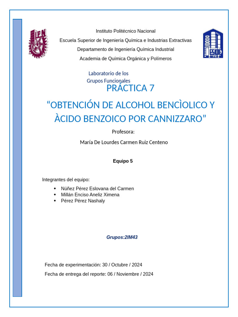 Obtención de Ácido Benzoico y Alcohol Bencilico Por Cannizzaro | PDF ...