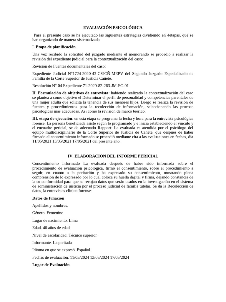 Informe Psicologíco Pericial Forense | PDF | Sicología | Mente