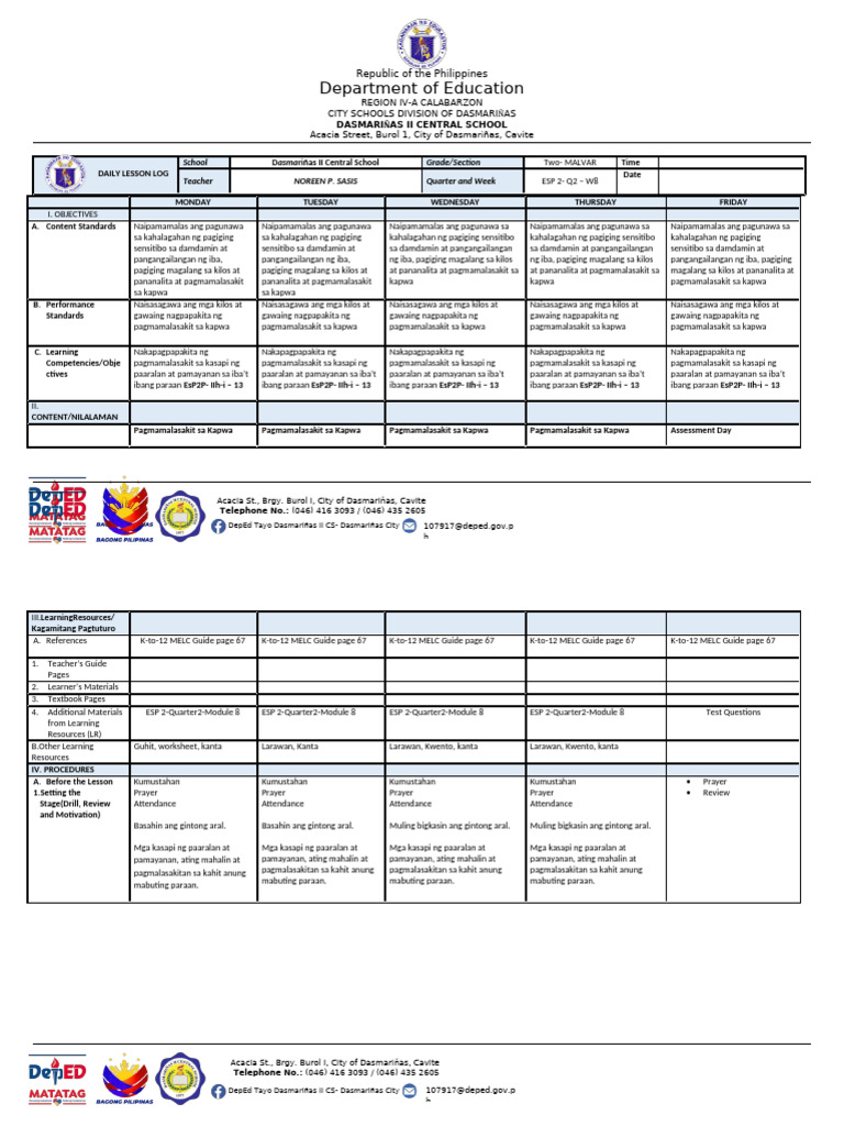 DLL Esp-2 Q2 W8 | PDF