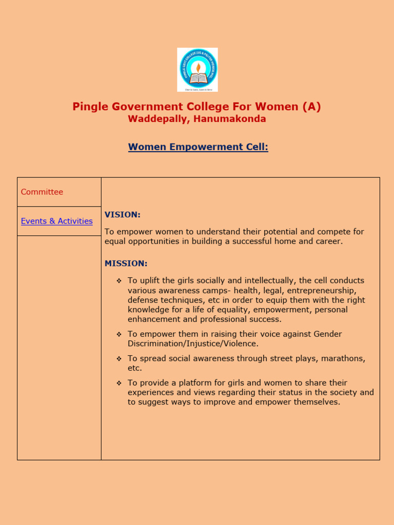 Women Empowerment Initiatives at Pingle College | PDF