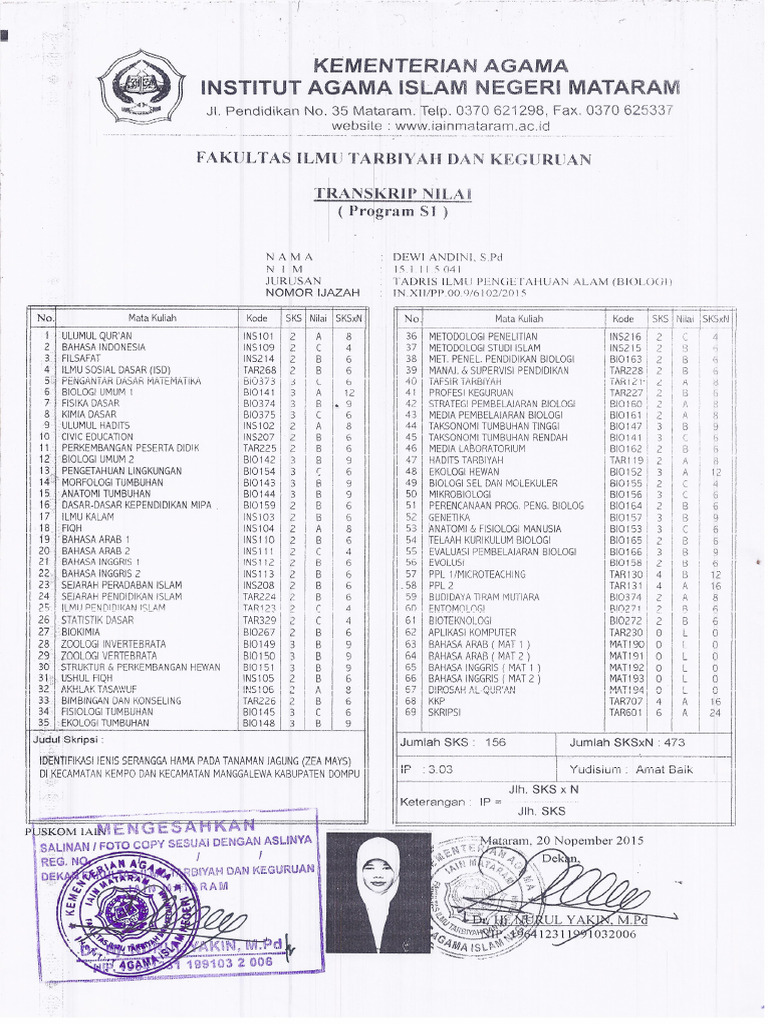 3 Transkrip Nilai | PDF