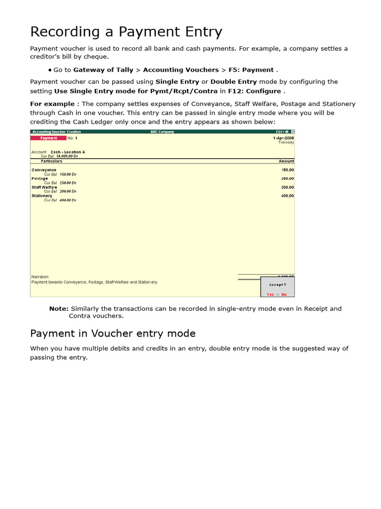 Recording A Payment Entry | PDF