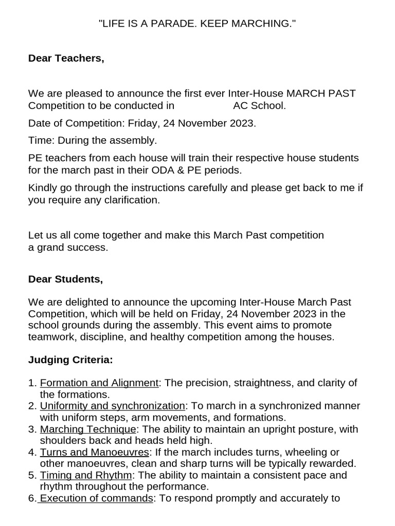 Inter-House March Past Competition 2023 | PDF