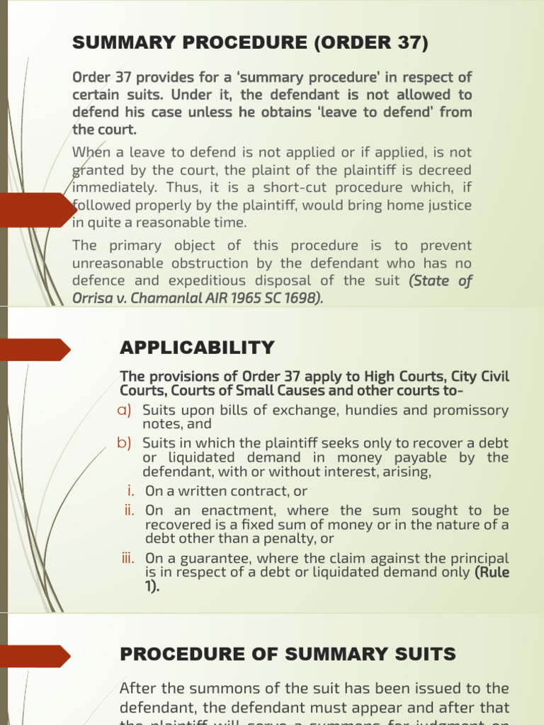 Summary Procedure Under Order 37 | PDF | Lawsuit | Summary Judgment
