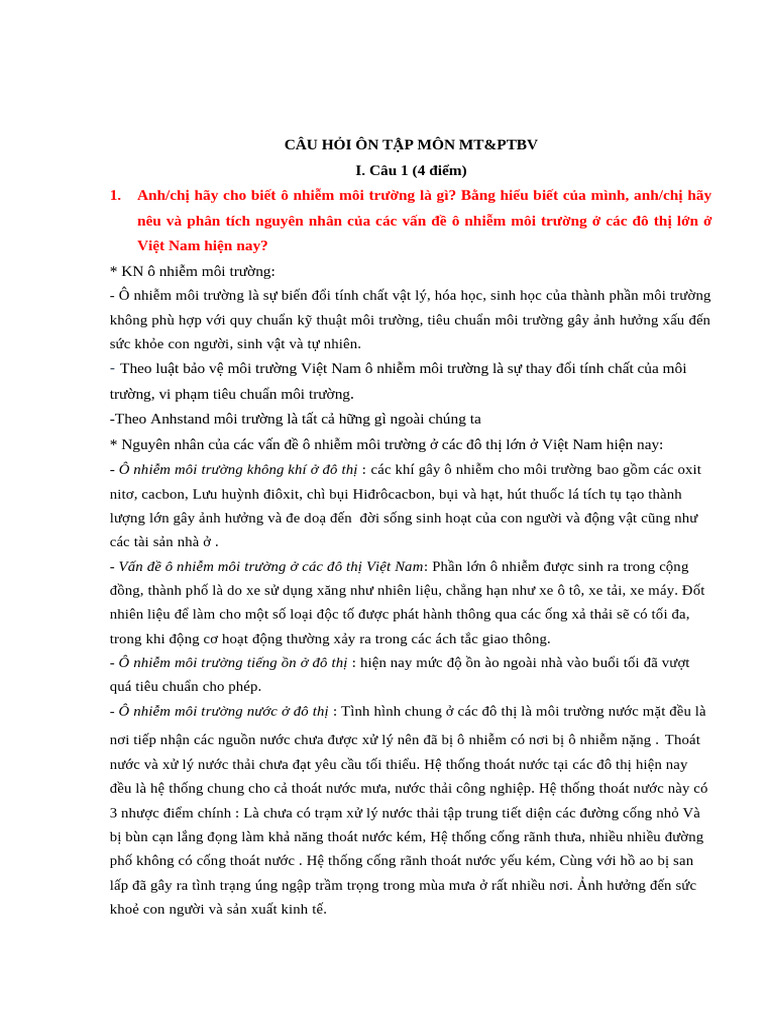 ĐỀ CƯƠNG ÔN TẬP MT Và PTBV 2024 | PDF