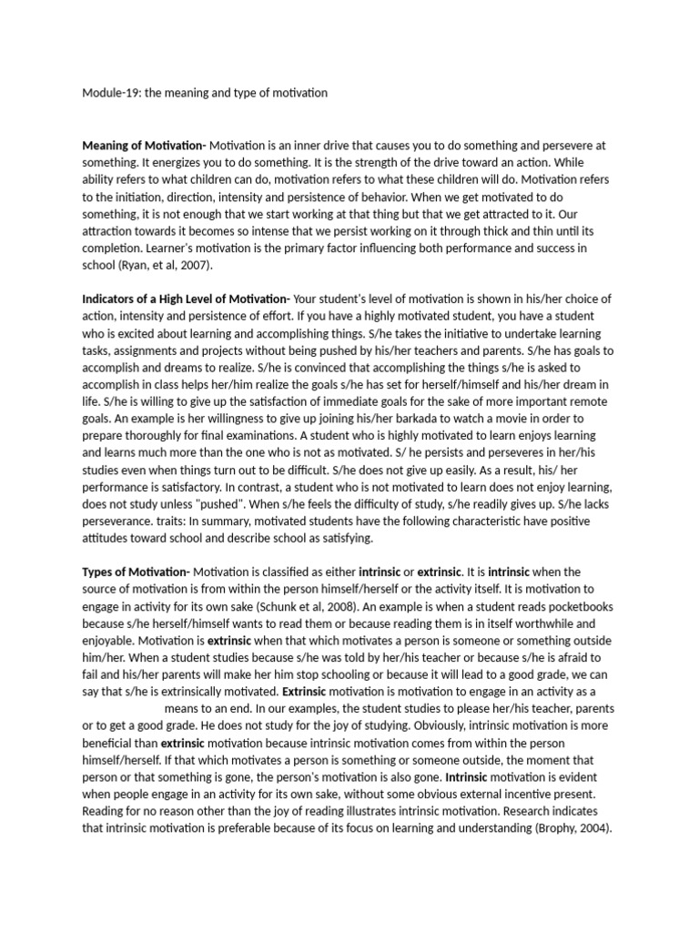 Module-19: The Meaning and Type of Motivation | PDF | Motivational | Motivation