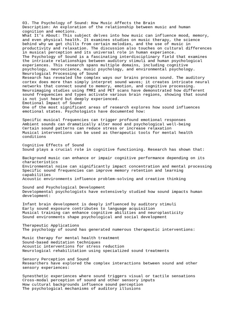 The Psychology of Sound | PDF | Psychology | Perception