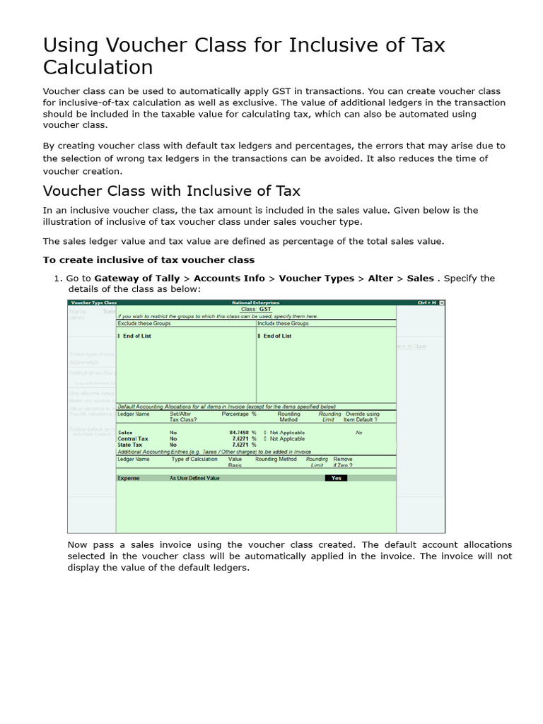 Using Voucher Class For Inclusive of Tax Calculation | PDF