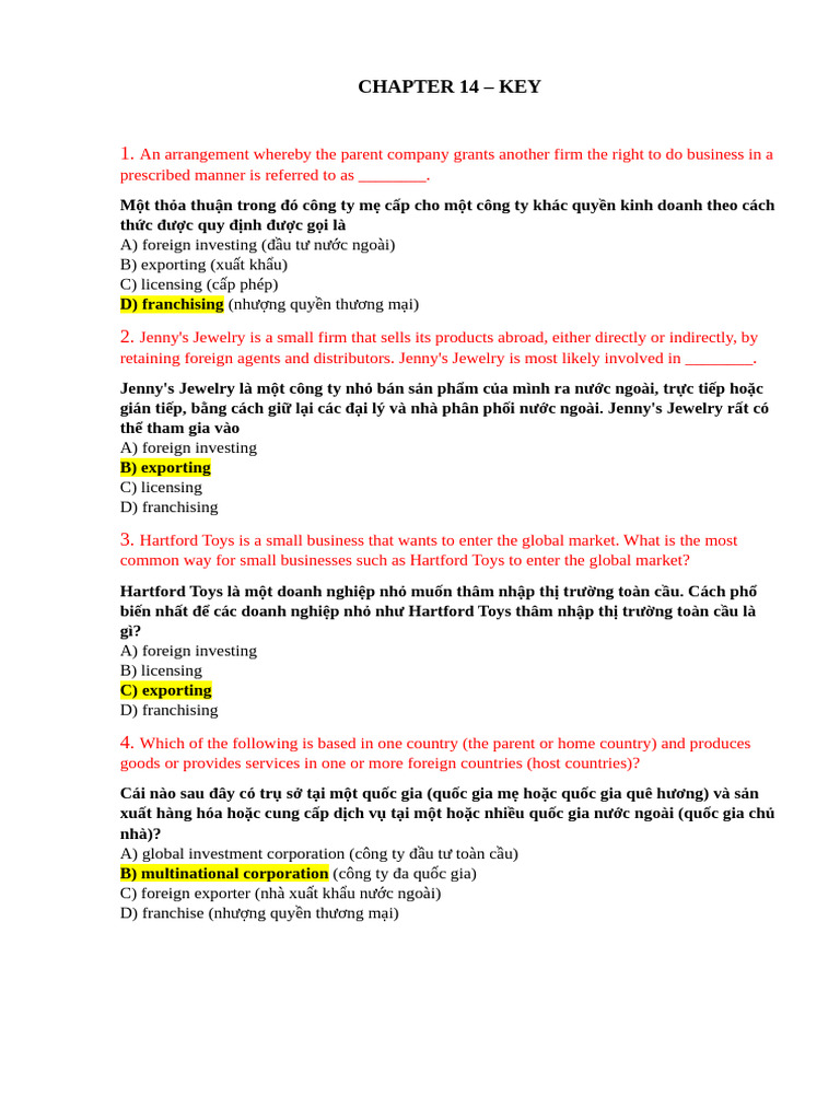 Chapter 14 - Key | PDF