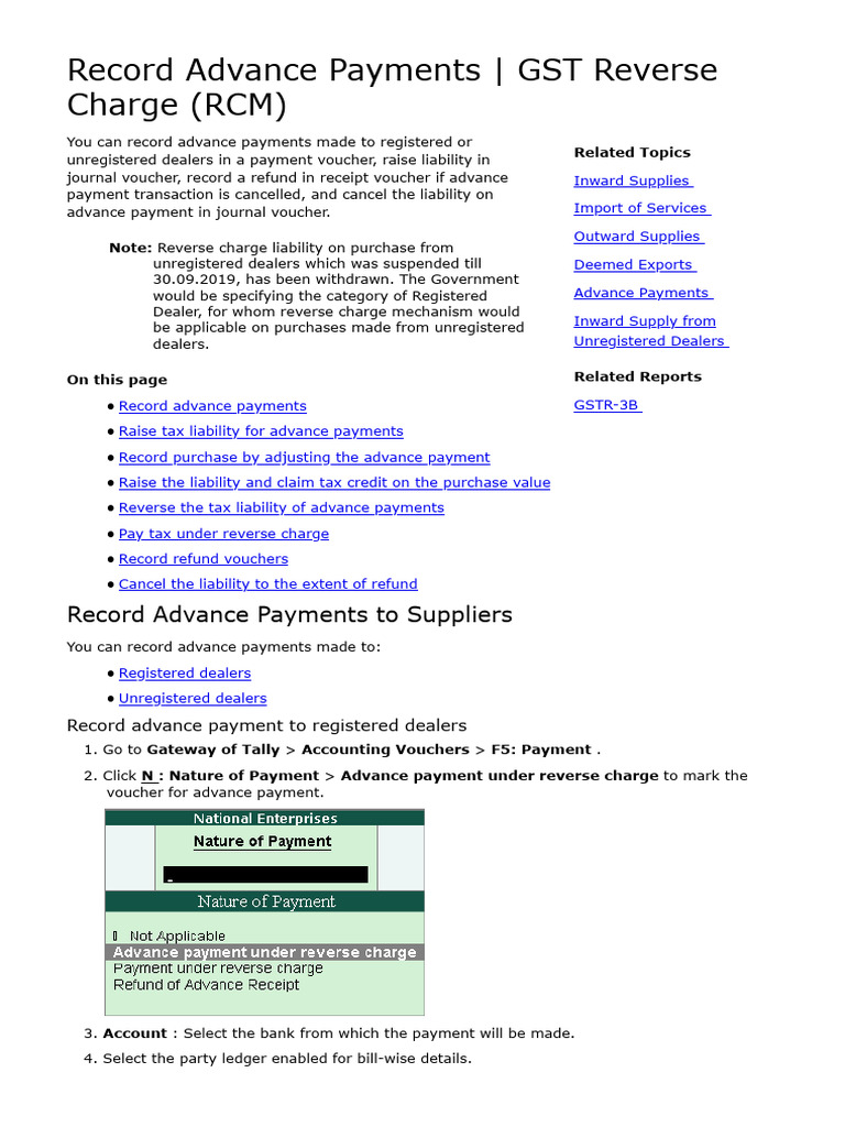 Record Advance Payments - GST Reverse Charge (RCM) | PDF | Debits And ...