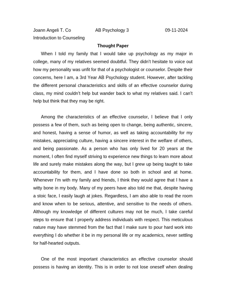 Thought Paper | PDF | Nonverbal Communication | Liberal Arts Education