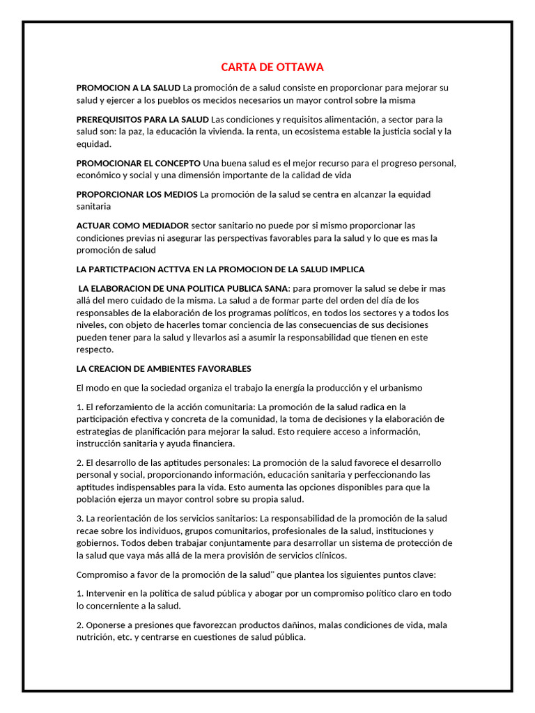 Carta de Ottawa: Promoción de la Salud | PDF | Promoción de la salud ...
