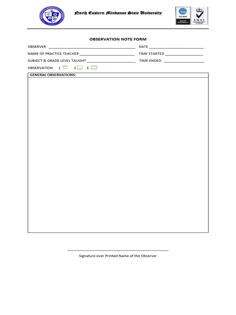 Practice Teaching Observation Note Form - 2023 | PDF