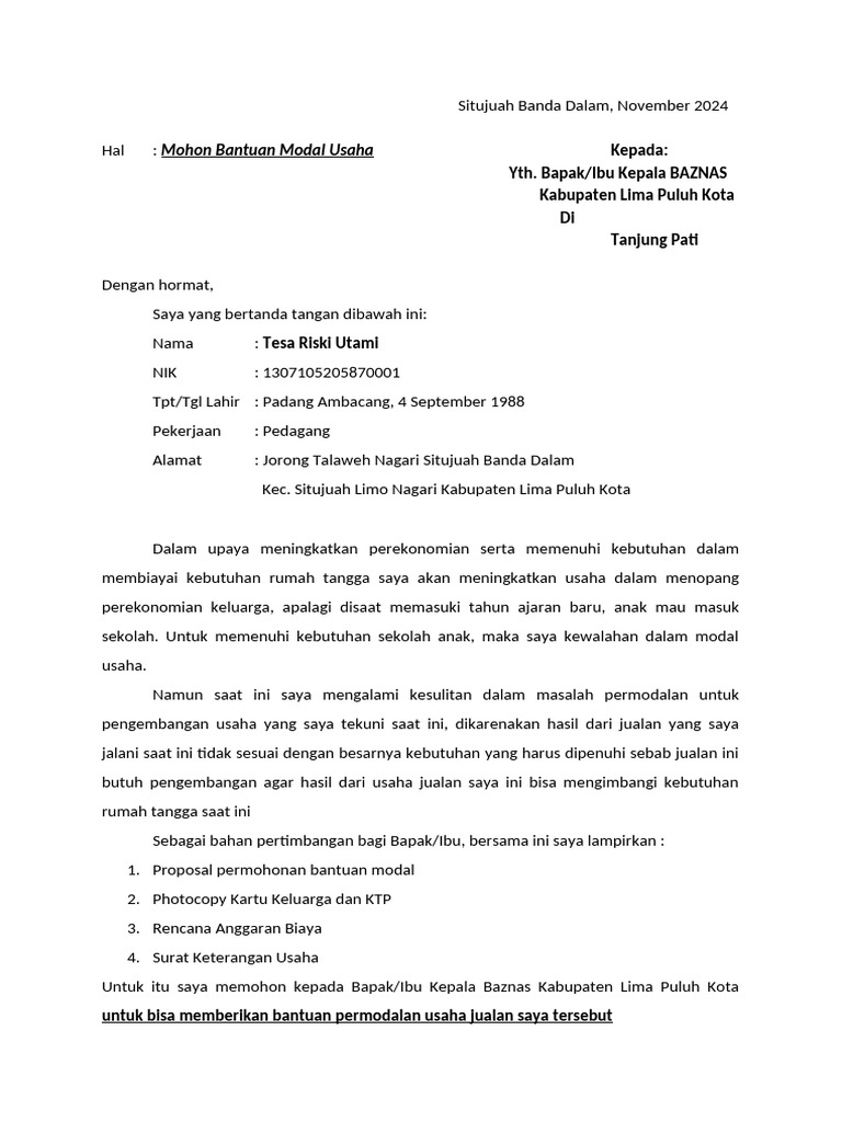 Proposal Bantuan Modal Usaha BAZNAS | PDF