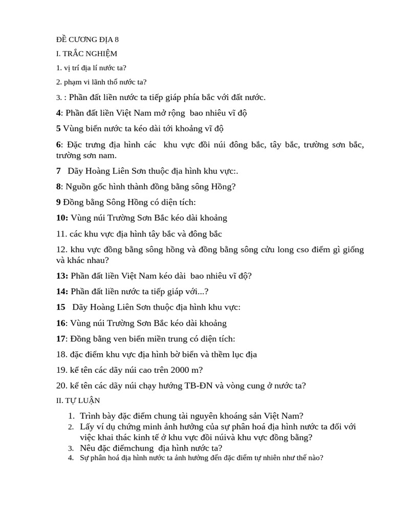 Đề Cương Địa 8 24 25 Ghki | PDF