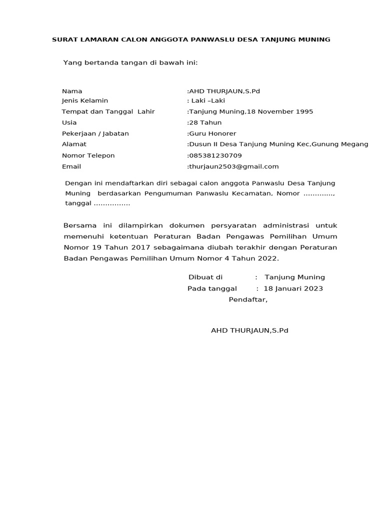Surat Lamaran Calon Anggota PPD | PDF