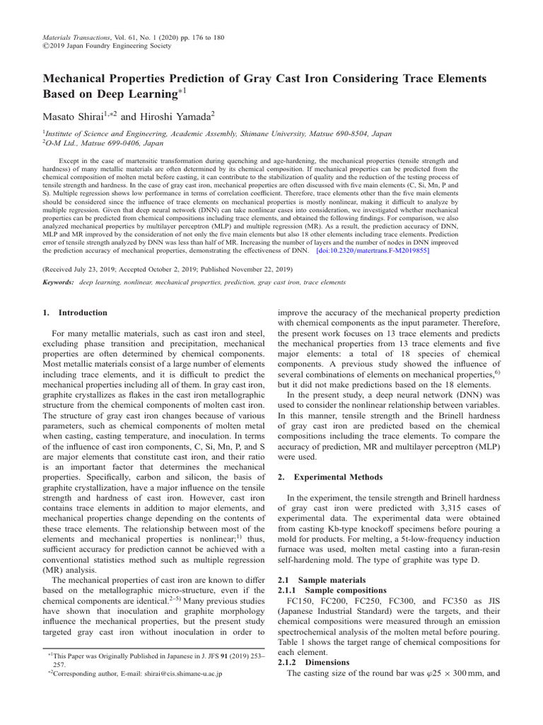 Mechanical Properties Prediction of Gray Cast Ironconsidering Trace ...