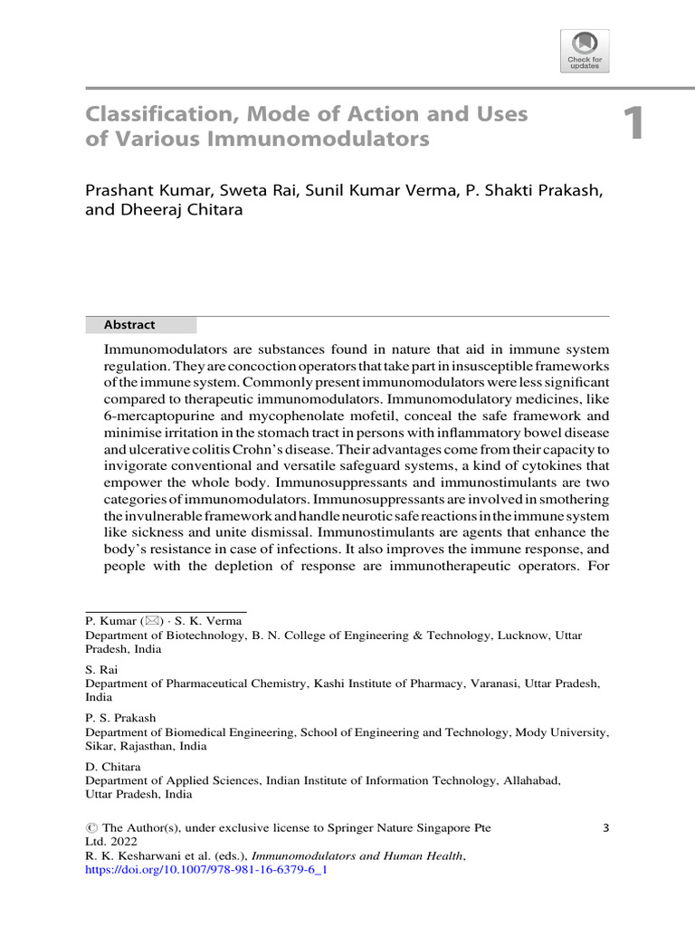 Classification, Mode of Action and Uses of Various Immunomodulators | PDF | Macrophage | Innate ...