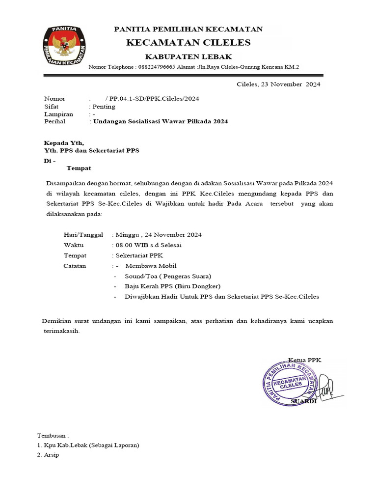 Undangan Sosialisasi Wawar Pilkada 2024.. | PDF