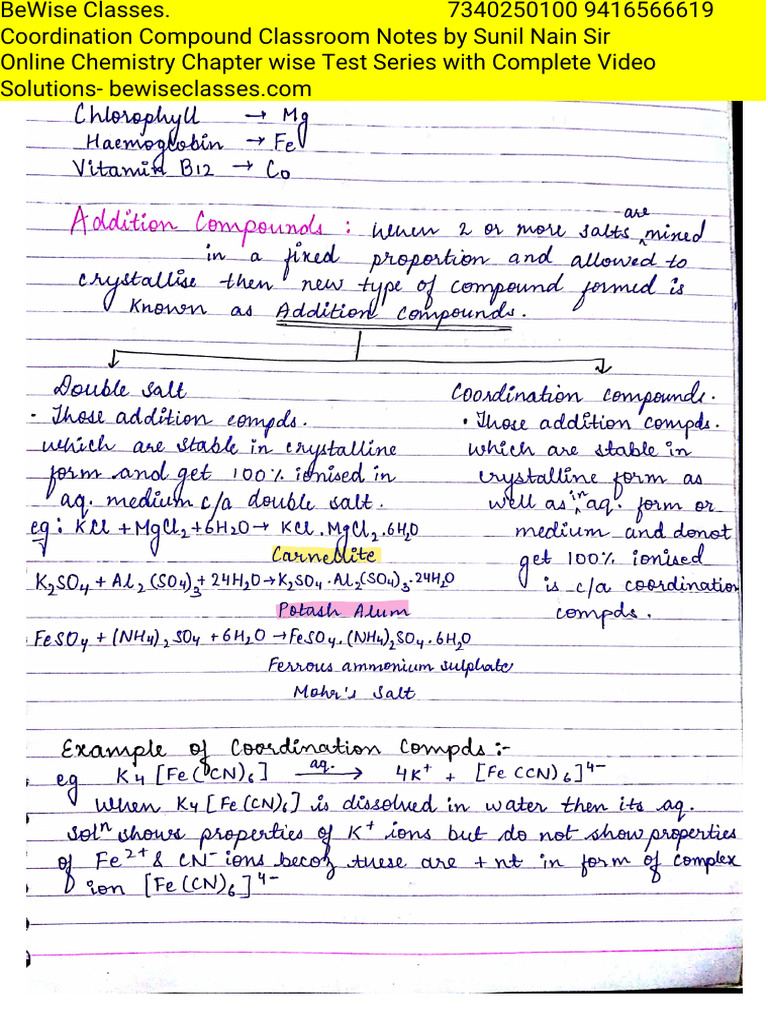 Coordination Compounds Class 12 Notes | PDF | Coordination Complex ...