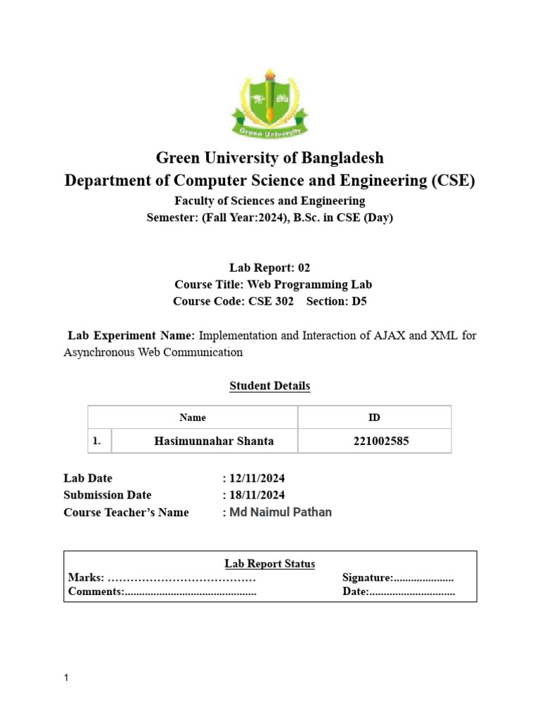 AJAX & XML Web Programming Lab | PDF | Ajax (Programming) | Computer ...