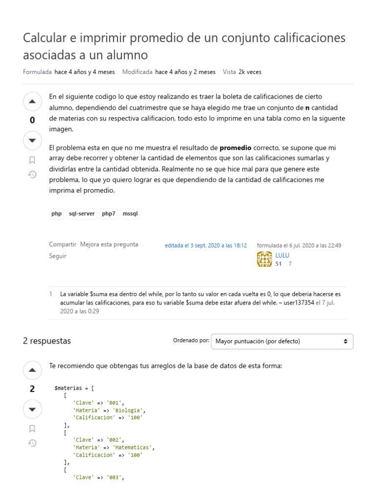 PHP y HTML - Calcula e Imprime PROMEDIO D - Califs - Stack Overflow | PDF | Programación de ...