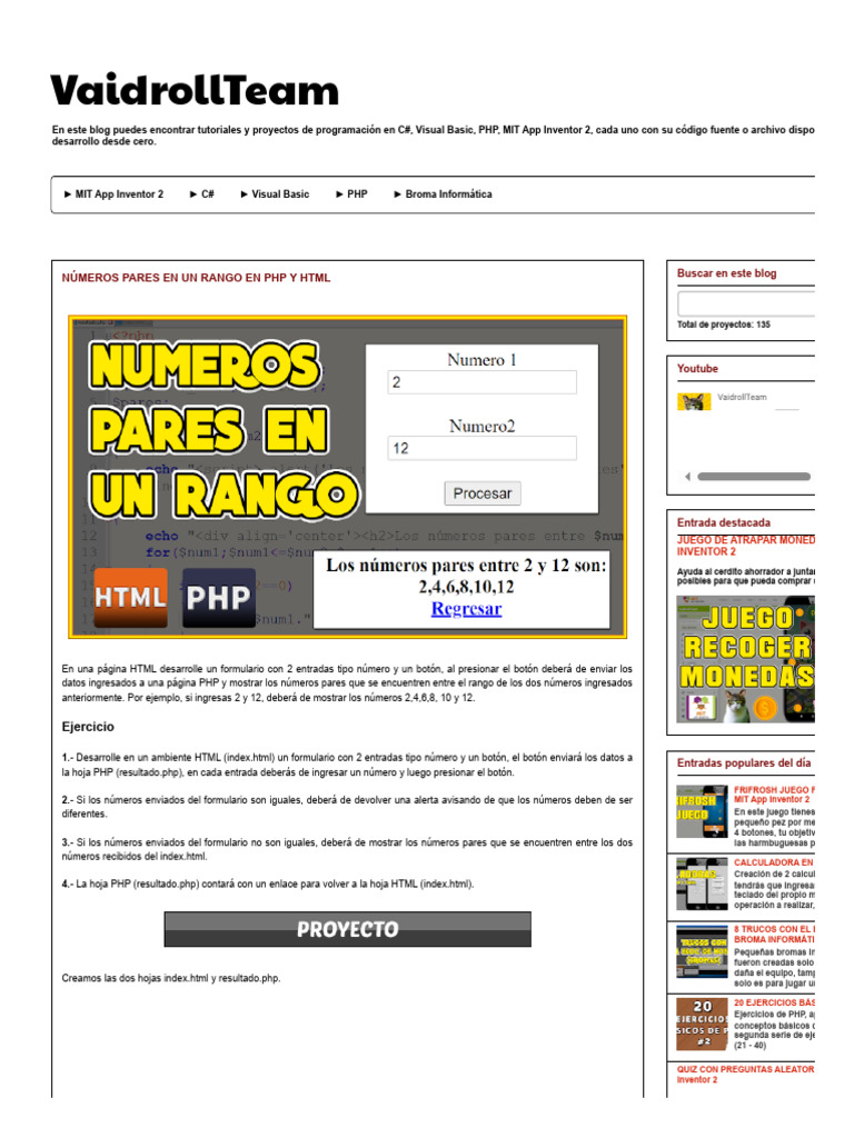 PHP y HTML - IF - NÚMS PARES en Un RANGO - VaidrollTeam | PDF | Php | HTML