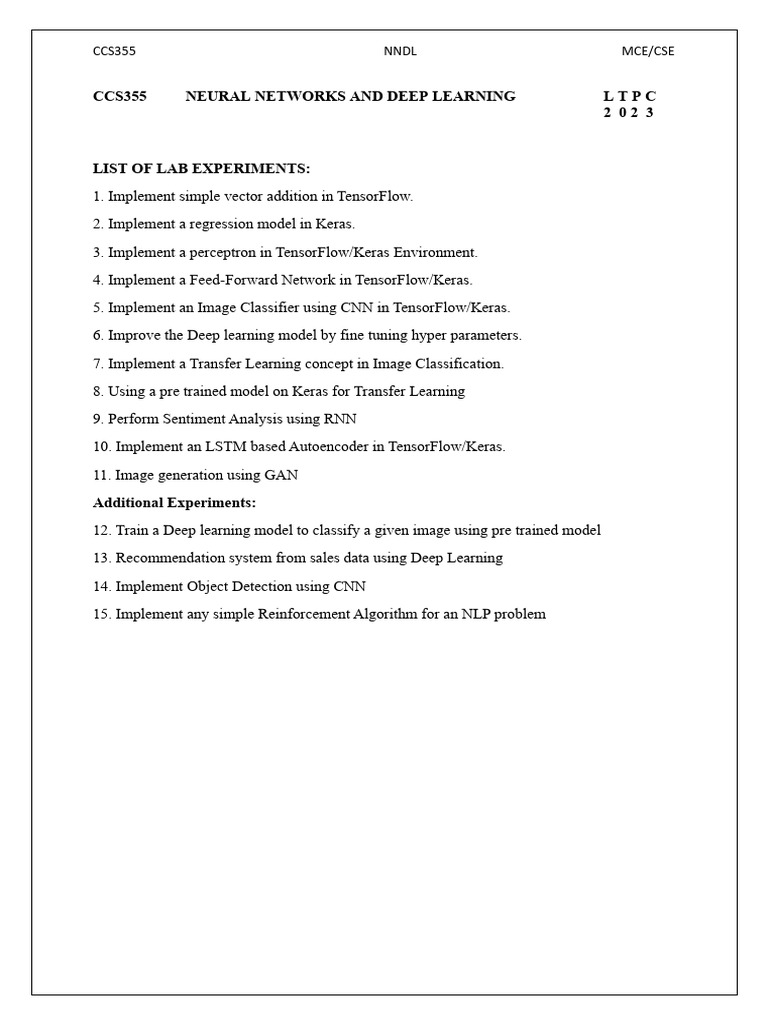 CCS355 Neural Networks and Deep Learning Lab | PDF | Applied Mathematics | Artificial Intelligence