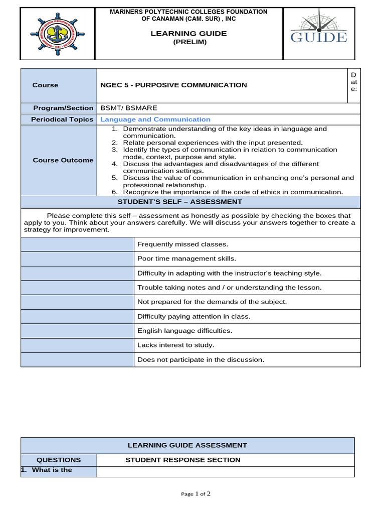 Learning Guide For Ngec 5 | PDF | Learning | Communication