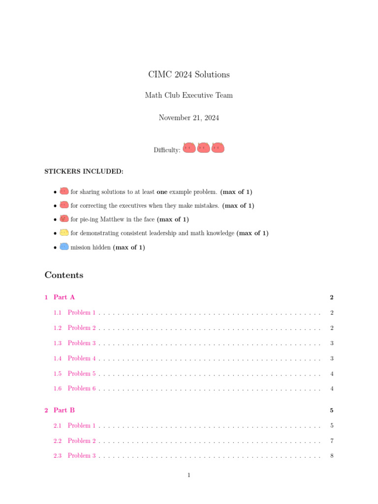CIMC 2024 Math Solutions Overview | PDF | Summation | Arithmetic