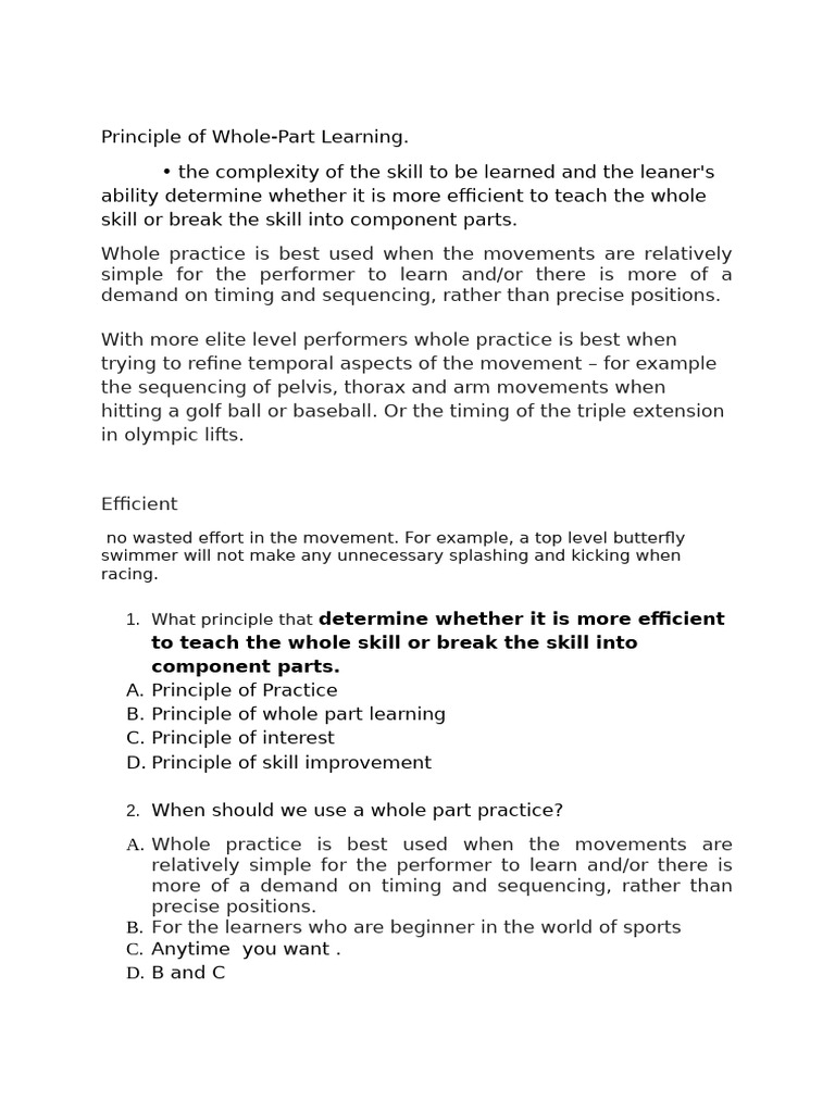 Efficient X Principle of Whole Part Learning | PDF