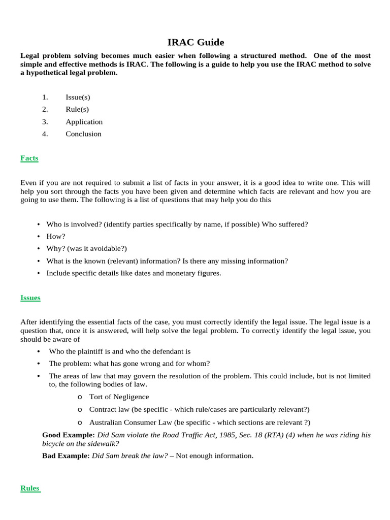 IRAC Guide - LAW201 | PDF | Sidewalk | Justice