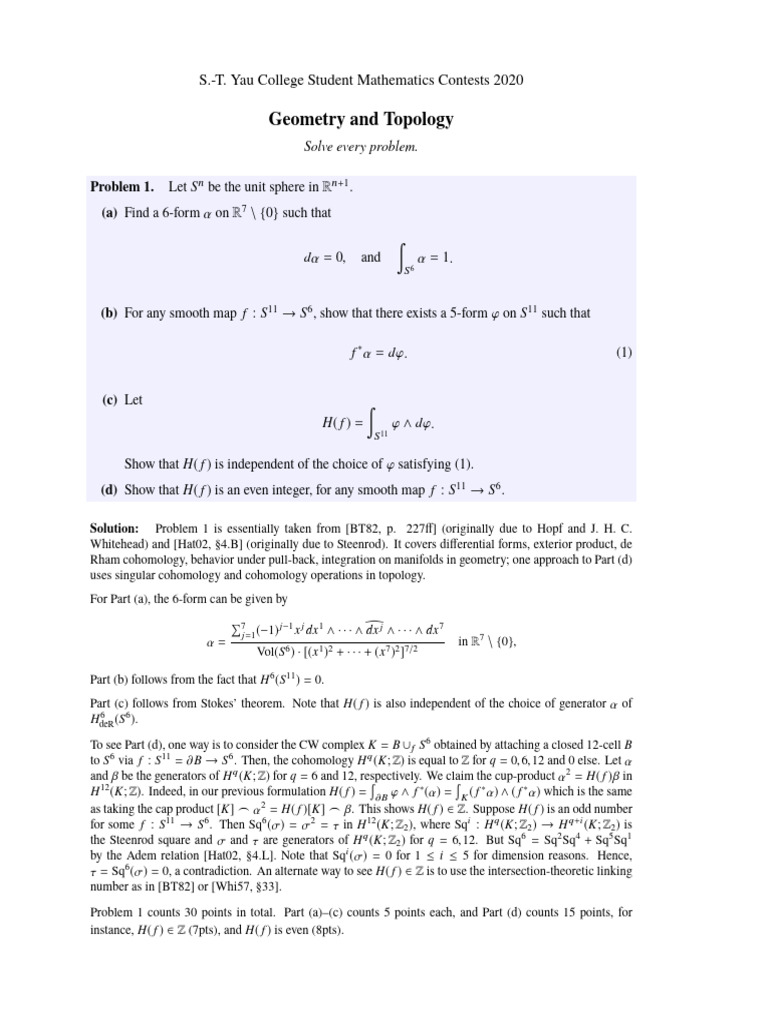 Geometry and Topology Soln 20 | PDF | Topology | Mathematical Physics