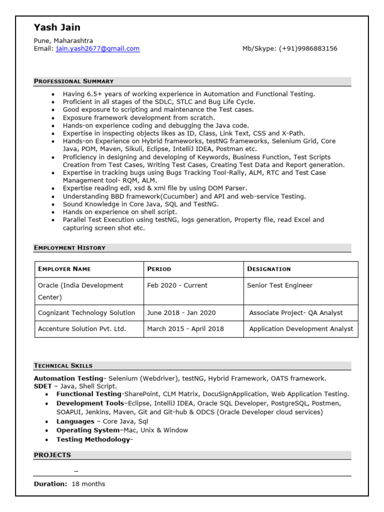 Resume - Yash Jain - 6.4 | PDF | Software Testing | Eclipse (Software)