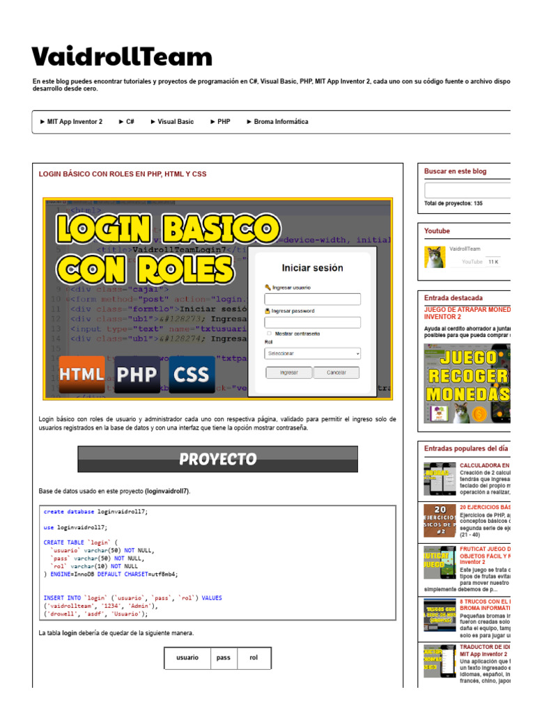 Login con Roles en PHP y HTML | PDF | Php | Mi sql