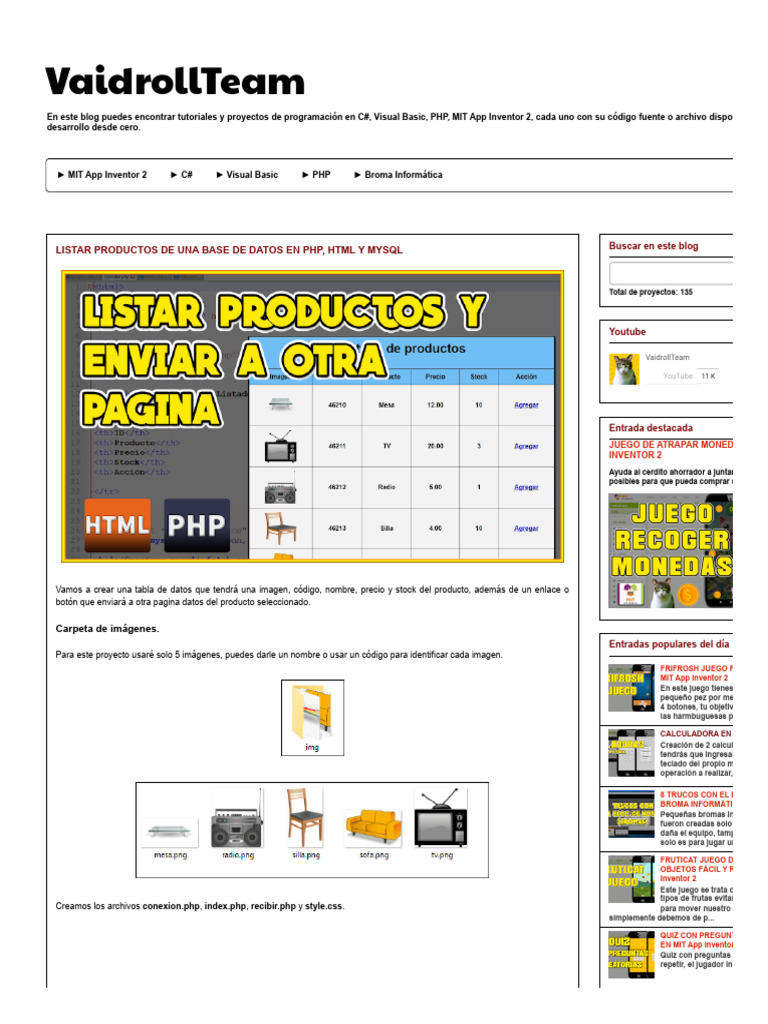 PHP y HTML - CSS - MYSQL - LISTAR PRODUCTOS DE UNA BDs - VaidrollTeam ...