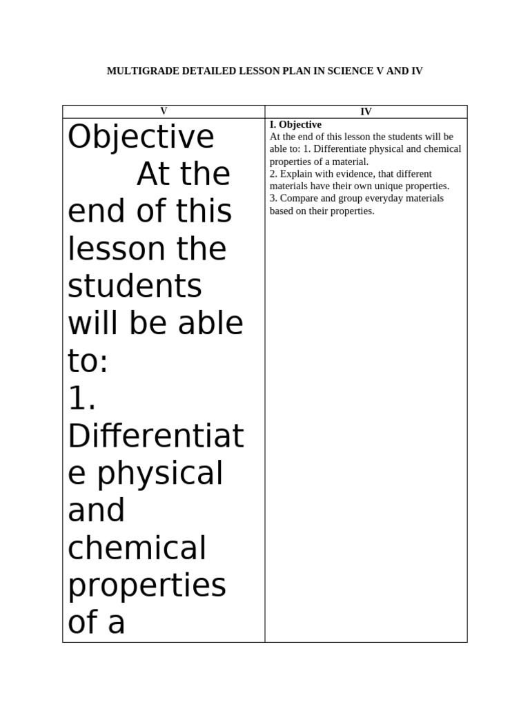 Multigrade Detailed Lesson Plan in Science V and IV | PDF | Matter | Gases