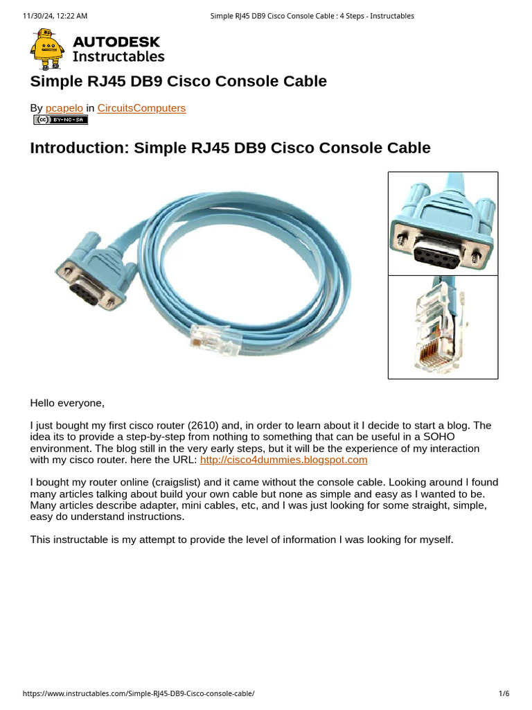 Simple RJ45 DB9 Cisco Console Cable - 4 Steps - Instructables | PDF | Electrical Connector ...