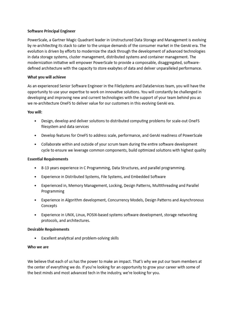 JD - Powerscale (C, Linus, File Systems) - I8 | PDF | Distributed ...