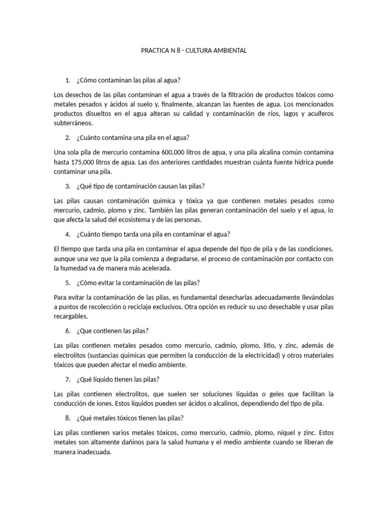 Practica N 8 Cultura Ambiental | PDF | Agua | Rieles
