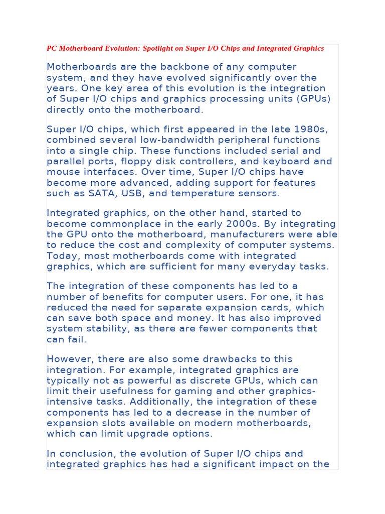 Evolution of Super I/O & Integrated GPUs | PDF