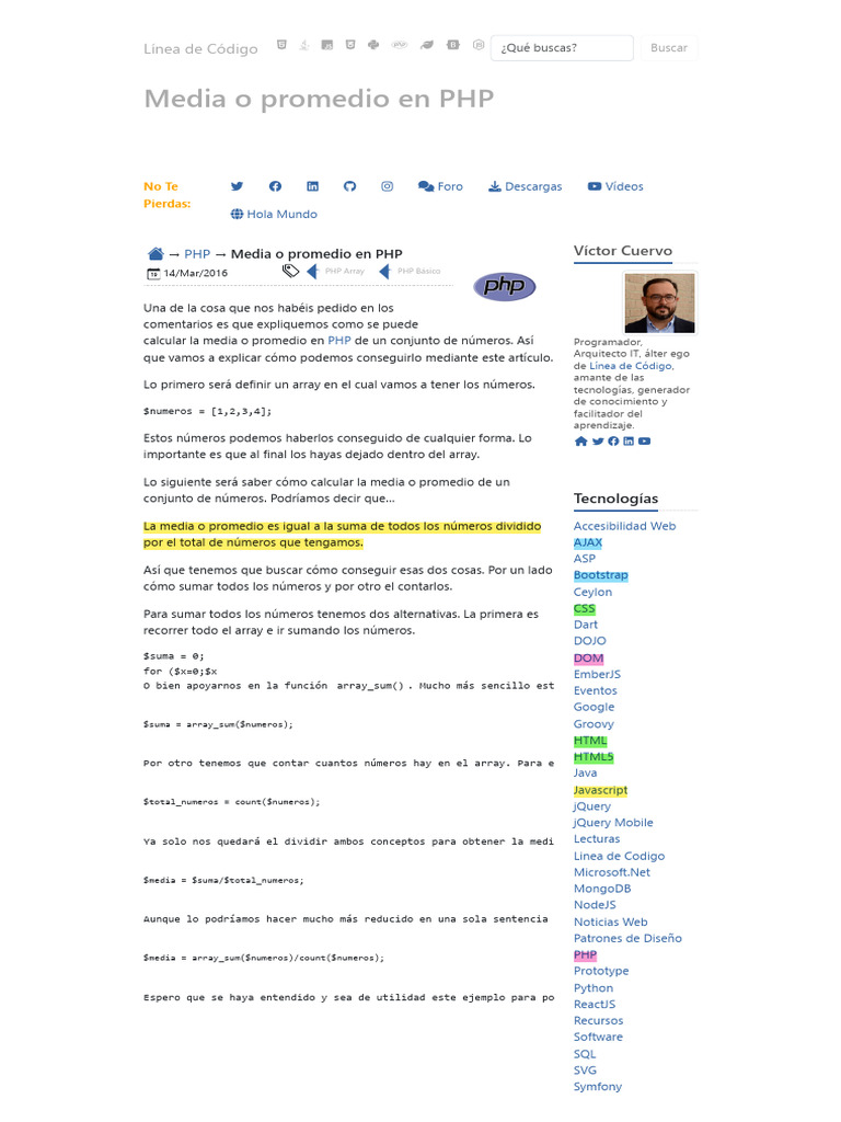PHP - ARRAY - Media o Promedio en Un Conj D - Nums | PDF | Php | Informática