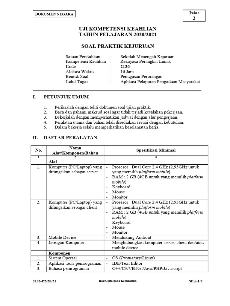 Soal Ukk Paket 2 RPL 2020-2021 | PDF