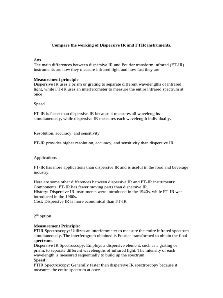 Dispersive IR vs FTIR: Key Differences | PDF | Infrared Spectroscopy ...