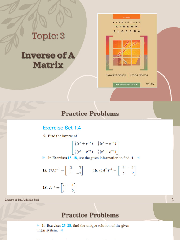 Topic 3 - Inverse of A Matrix PRAC | PDF