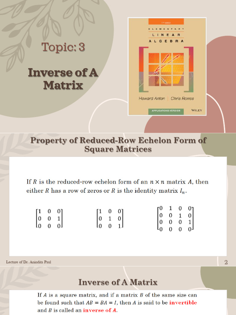 Topic 3 - Inverse of A Matrix | PDF | Matrix (Mathematics) | System Of ...